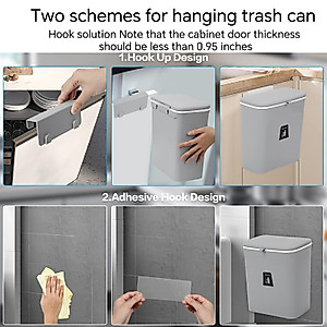 MUGYPYR Compost Bin for Kitchen -2.4 Gallons/9L Trash Can for Under Sink,Hanging Small Trash Can with Lid for Bathroom/Bedroom, Indoor Compost Bucket (Grey)