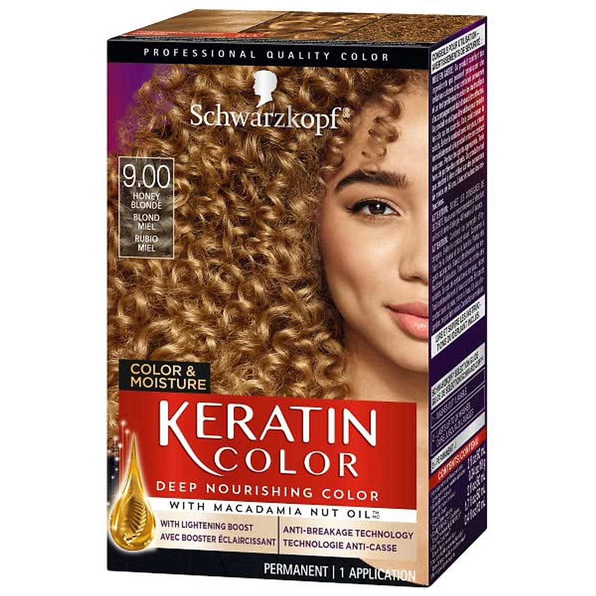 Schwarzkopf Keratin Color, Color & Moisture Permanent Hair Color Cream, 9.0 Honey Blonde