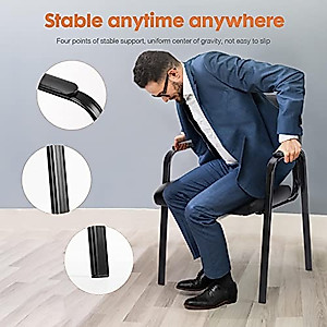 Sweetcrispy Waiting Room Chairs with Padded Arms, PU Leather Stationary Office Guest Chair for Elderly Home Desk Reception Area Conference Room Side Lobby, Black