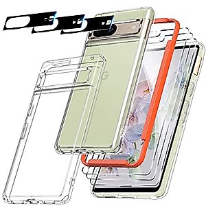 IMBZBK [9 in 1] for Google Pixel 7 Case Clear with 3 Pack Tempered Glass Screen Protector Accessories 3 Pack Camera Lens Protector Protective Slim Thin Cute Phone Cases cver funda for Women Men