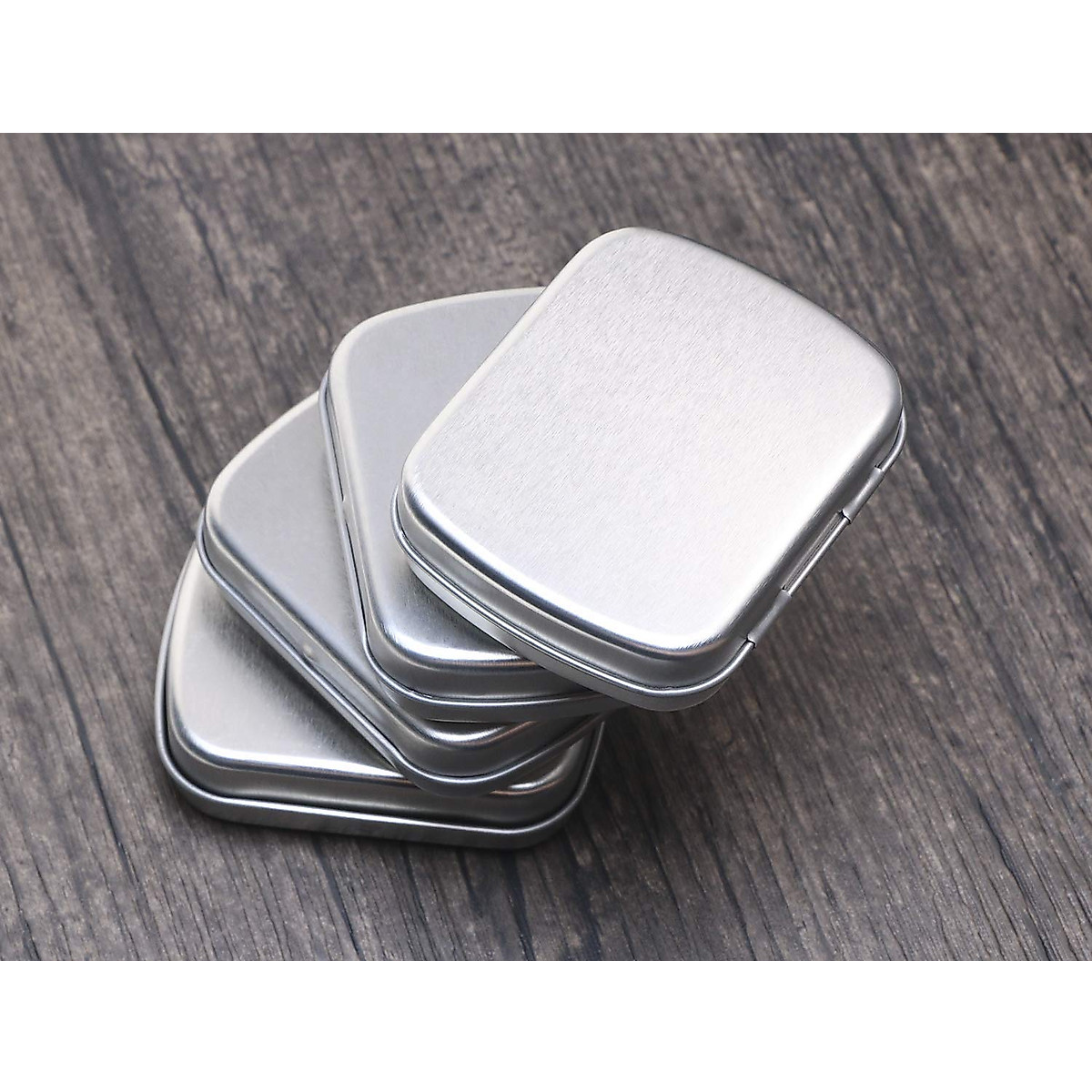 Mini Skater 2.23 x1.76 x 0.55 inch Metal Tin Box Portable Small Container Storage Case with Solid Hinged Top for Drawing Pin Nail Art Bead Earring and Jewelry Craft Organizing,4Pcs (Silver)