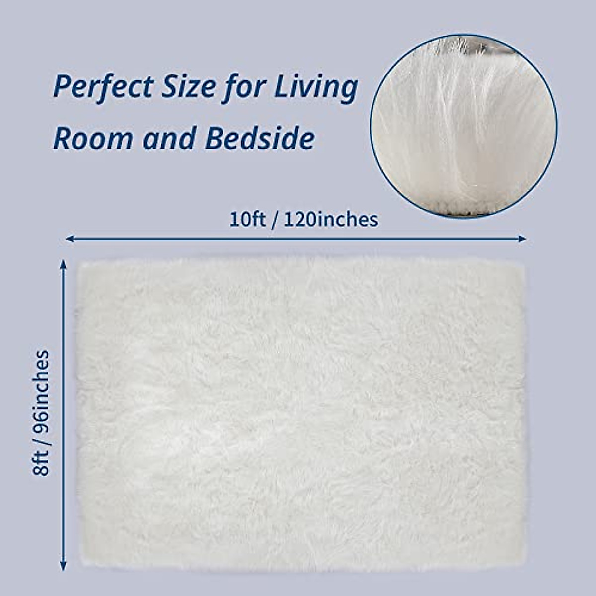 HOMBYS 8x10 Oversized Faux Fur Area Rug for Living Room Bedroom, Super Soft & Fluffy White Faux Sheepskin Play Carpet for Kids Children, Luxury Plush Furry Décor Shaggy Feet Mat for Bedside