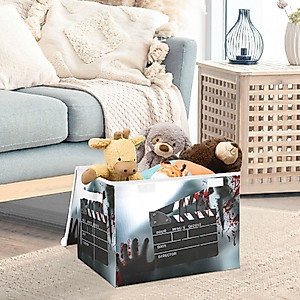 RunningBear Clapperboard Horror Movie Large Storage Bins with Lid Collapsible Storage Bin Toy Bins Fabric Storage for Living Room Office