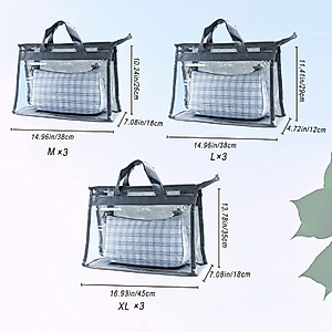 9Pcs Clear Handbag Storage Dust Cover Organizer Bags, Transparent Dustproof Purse Protector Storage Bag with Zipper Handles for Closet Shelf-3 Sizes (Grey)