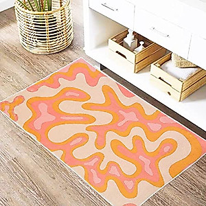 Vintage Abstract Area Rug 3x5 Faux Wool Accent Rug Soft Non-Slip Aesthetic Geometric Bedroom Rug Machine Washable Floor Mat Carpet for Bedroom Living Room