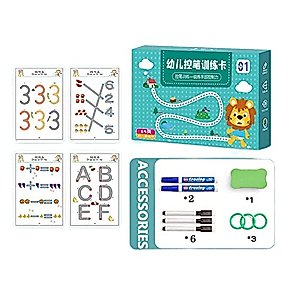 Magical Tracing Workbook Set,Reusable Magic Practice Copybook for Kids with Drawing Pens & Eraser,Learning To Write Alphabet,Numbers and Line Tracing (Digital drawing 64 Pages/32 Sheets (2-6 Years))
