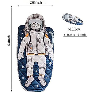 Eanpet Sleeping Bag Kids Toddler Nursery Cotton Quilted Slumber Bag Blue Nap Mat Sleep Blanket Soft Warm Boy Spaceman Printed Sleeping Sack Travel Sleepovers Astronauts with Pillow