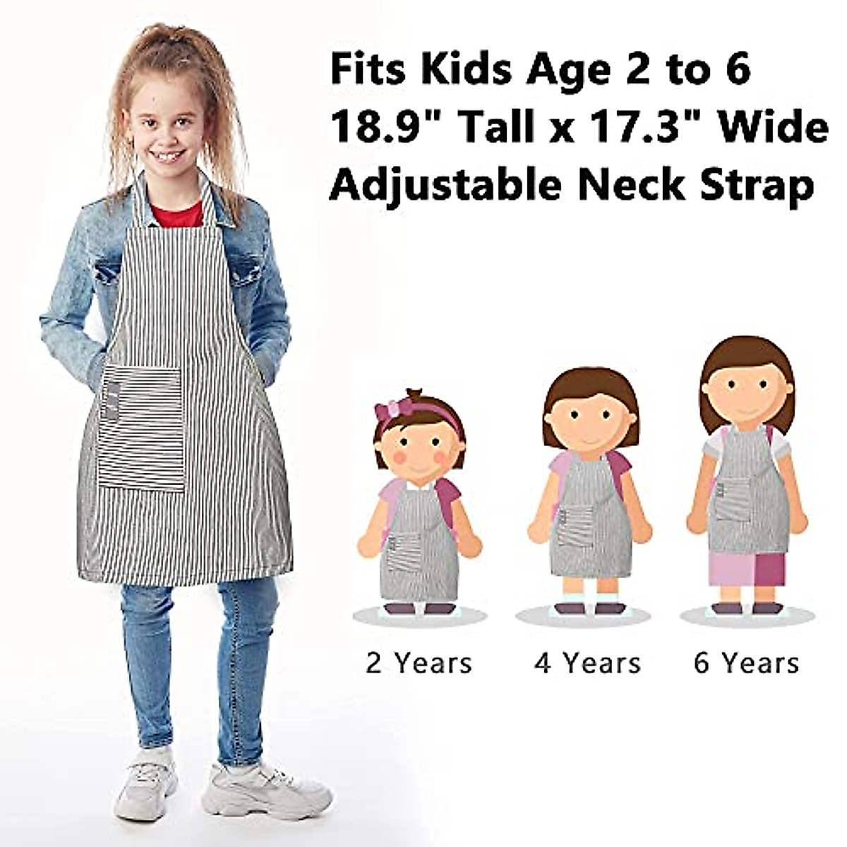 TeddSnow Daily Kids Apron, Toddler Cotton Adjustable Bib Chef Apron with Pocket, For Children Age 2 to 5 years, Boys Girls