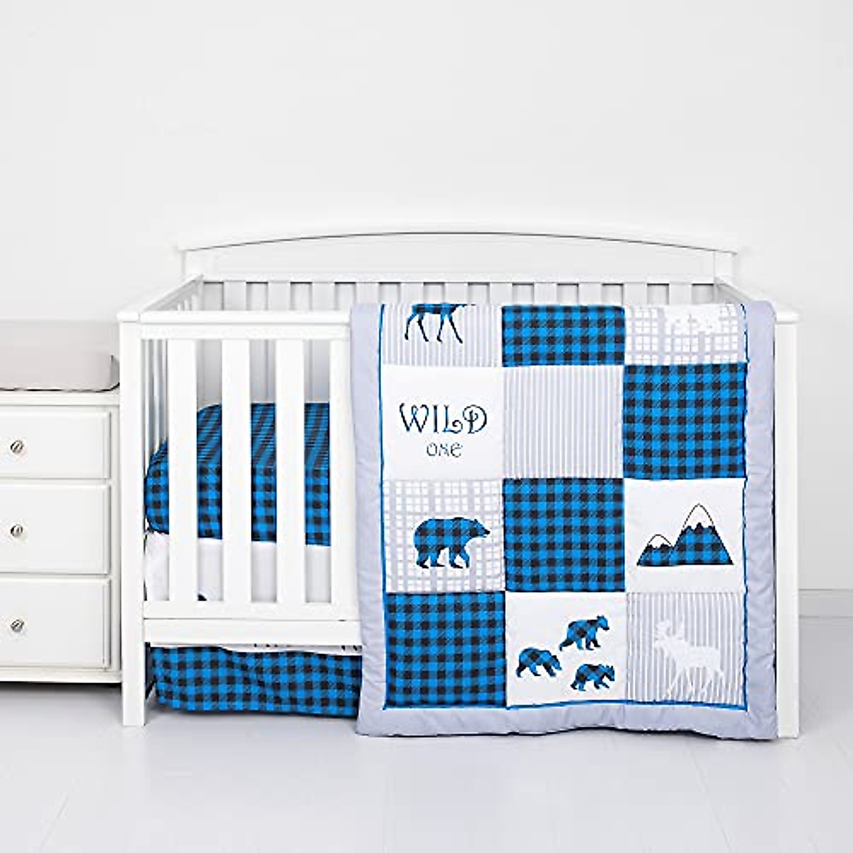 KIDDOS 3-Piece Baby Crib Bedding Set for Boys| Luxury Microfiber |Baby Crib Bedding Sets Include Comforter, Crib Sheet and Bed Skirt | (Wild Blue)