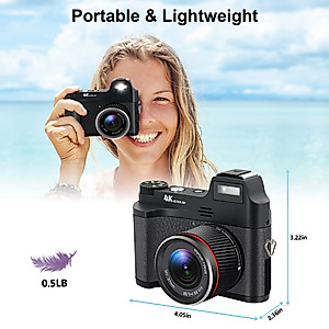 YEEIN 4K Point and Shoot Digital Cameras for Photography and Video, 48MP Anti-Shake Manual Focus Vlogging Camera with 32G Card, 3'' Screen Portable Camera for Beginners