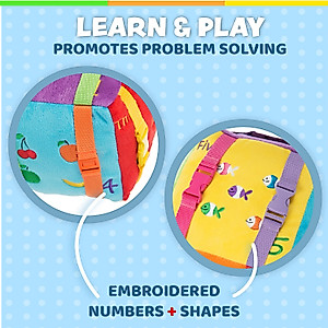 Buckle Toys - Bingo Cube - Toddler Plush Preschool Learning Activity Toy - Develop Fine Motor Skills - Counting and Math - Storage for Small Items