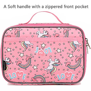 FlowFly Kids Lunch box Insulated Soft Bag Mini Cooler Back to School Thermal Meal Tote Kit for Girls, Boys, Unicorn