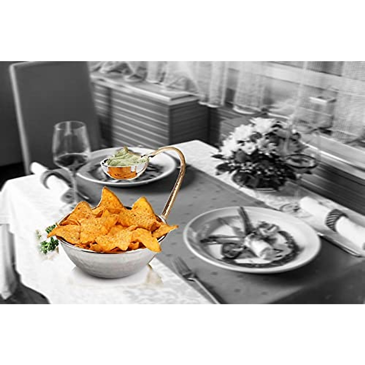 Generic Chip and Dip Two Pieces Family Size Serving Tray, Fruit, Salad, Appetizer Decorative Dish Set. Stainless Steel Snacks Bowl, Nacho Kitchen Set. Shrimp, Fruit, Salad, Taco Party Platter.