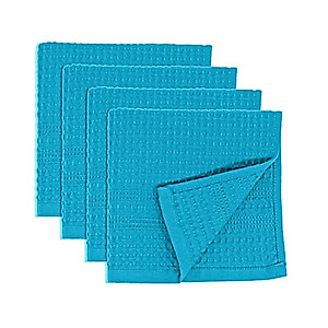 GILDEN TREE Waffle Towel Quick Dry Thin Exfoliating, 4 Pack Washcloths for Face Body, Classic Style (Aqua)