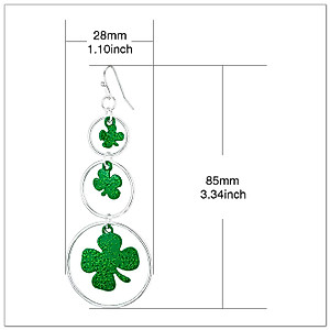 RareLove Silver Plated Interlocking Circle Shamrock Piercing Dangle Earrings Alloy St Patrick's Day Gift For Women