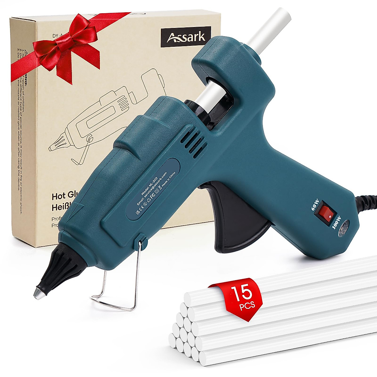 Full Size Hot Glue Gun, 60/100W Dual Power Fireproof Glue Gun with 15 Pcs Premium Glue Sticks (7/16"), Fast Preheating,Hot Glue Gun Kit for Crafting, Arts, DIY and Quick Home Repairs (Blue)