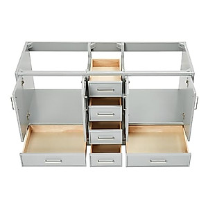 ARIEL Stafford 60" Grey Bathroom Vanity Base Cabinet, Double Sink Configuration, 4 Soft Closing Doors, 6 Full Extension Dovetail Drawers, Brushed Nickel