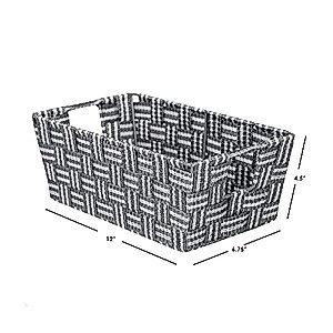 Home Basics Stripe Woven Strap Storage Bin | Various Black | Blue | Brown | Grey | Great for Storage | Metal Frame | Lightweight with Handles | Sturdy Construction (Grey, Small)