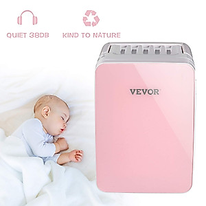 VEVOR Mini Fridge, 10 Liter Portable Cooler Warmer, Skincare Fridge Pink, Compact Refrigerator, Lightweight Beauty Fridge, for Bedroom Office Car Boat Dorm Skincare (110V/12V)