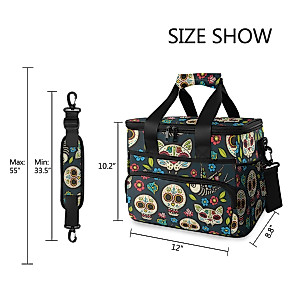 ALAZA Mexico Sugar Skull Cat Floral Large Cooler Insulated Picnic Bag Lunch Box for Adult Men Women