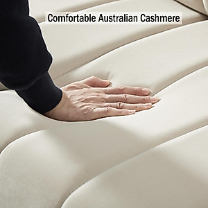 RIDFY Modern Upholstered Velvet Loveseat Sofa with 2 Pillows/Gold Metal Legs, 2 Seater Futon Sofa Couch, Cashmere Fabric Accent Mini Sofa, Living Seat for Small Spaces/Bedroom(Beige)