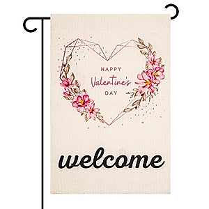 Tugaizi Valentines Day Garden Flag Double Sided Printing Valentine's Day Flag Diamond Love Heart Flower Valentines Day Garden Flag 13x19 Inch for Party Wedding Yard Outdoor Garden Decoration