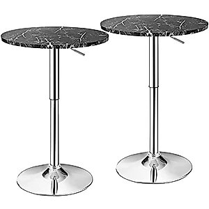 Byroce Round Bar Table, Cocktail Table Height Adjustable with 360° Swivel Top, Silver Leg & Base, High Pub Table for Bistro, Parties, Café, Kitchen and Dining Room (2, Black)