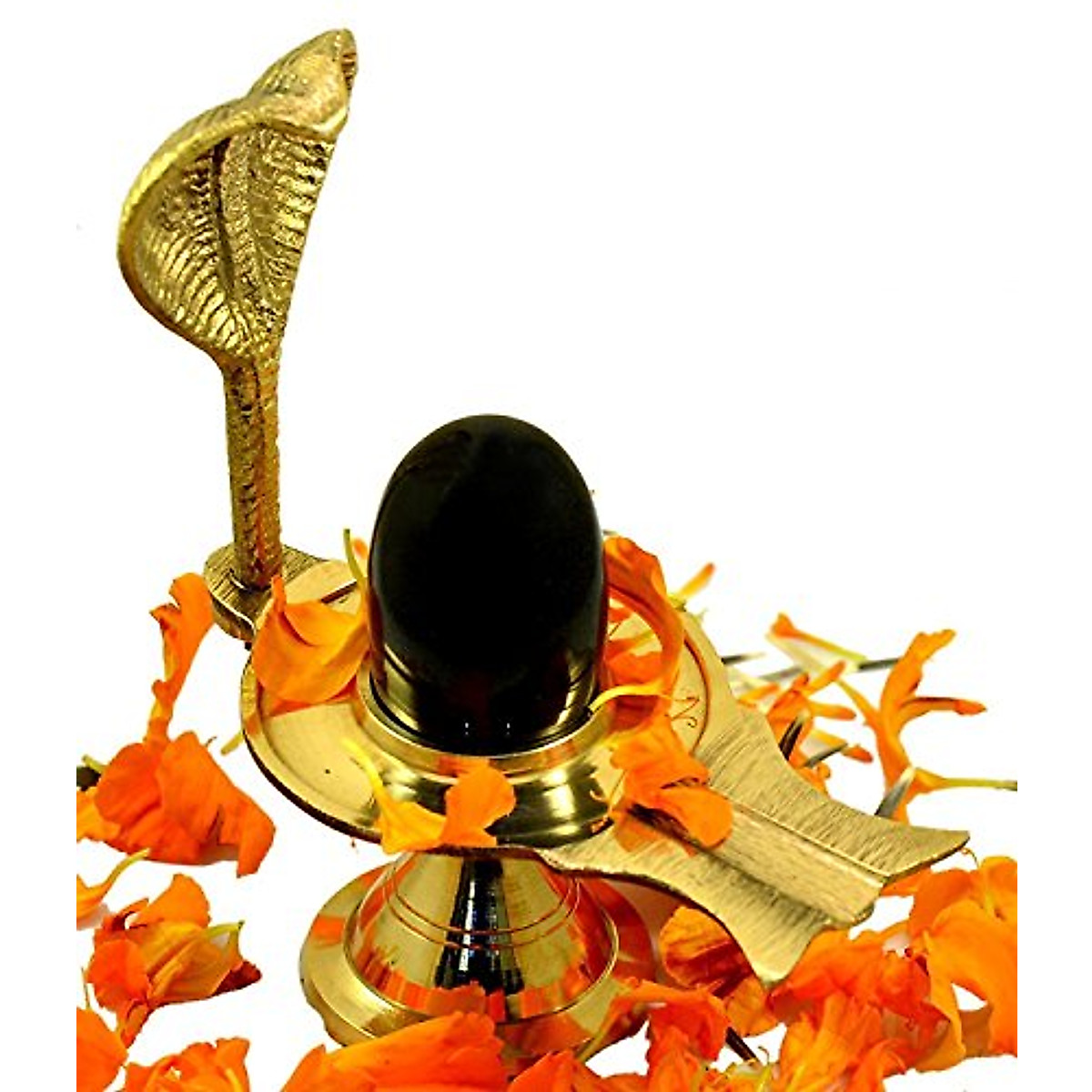 IndianStore4All IS4A Shaligram Shiva Ling Lingam Shivling Naaga Brass Stand 4.7 Inches Approx