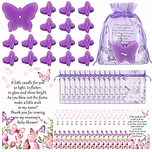 MTLEE 50 Sets Butterfly Baby Shower Decorations 50 Butterfly Candles Tea Lights Candles with 50 Thank Cards and 50 Return Gift Bags Butterfly Baby Shower Favors for Guest Gender Reveal (Purple)