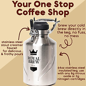 The Original Royal Brew Nitro Cold Brew Coffee Maker - Gift for Coffee Lovers - Coffee Shop Quality Nitro Coffee at Home - 64 oz Home Keg Growler, Nitrogen Gas System Coffee Dispenser Kit