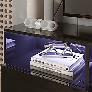 LED TV Stand for 50/55 inch TV, Television Table Center Media Console with Drawer and Led Lights, High Glossy Modern Entertainment Center for Living Game Room Bedroom, Black