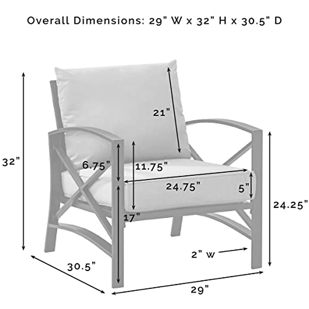 Crosley Furniture KO60007WH-NV Kaplan Outdoor Metal Arm Chair, White with Navy Cushions