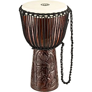 Meinl Percussion PROADJ2-L Professional 12-Inch African Style Rope Tuned Mahogany Djembe with Goat Skin Head, -InchVillage-Inch Carving