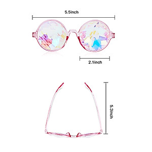 Frienda 3 Pairs Kaleidoscope Rave Glasses Festivals Goggle Rainbow Sunglass Kaleidoscope Sunglass Prism Refraction Glasses(Black, Clear, Pink)