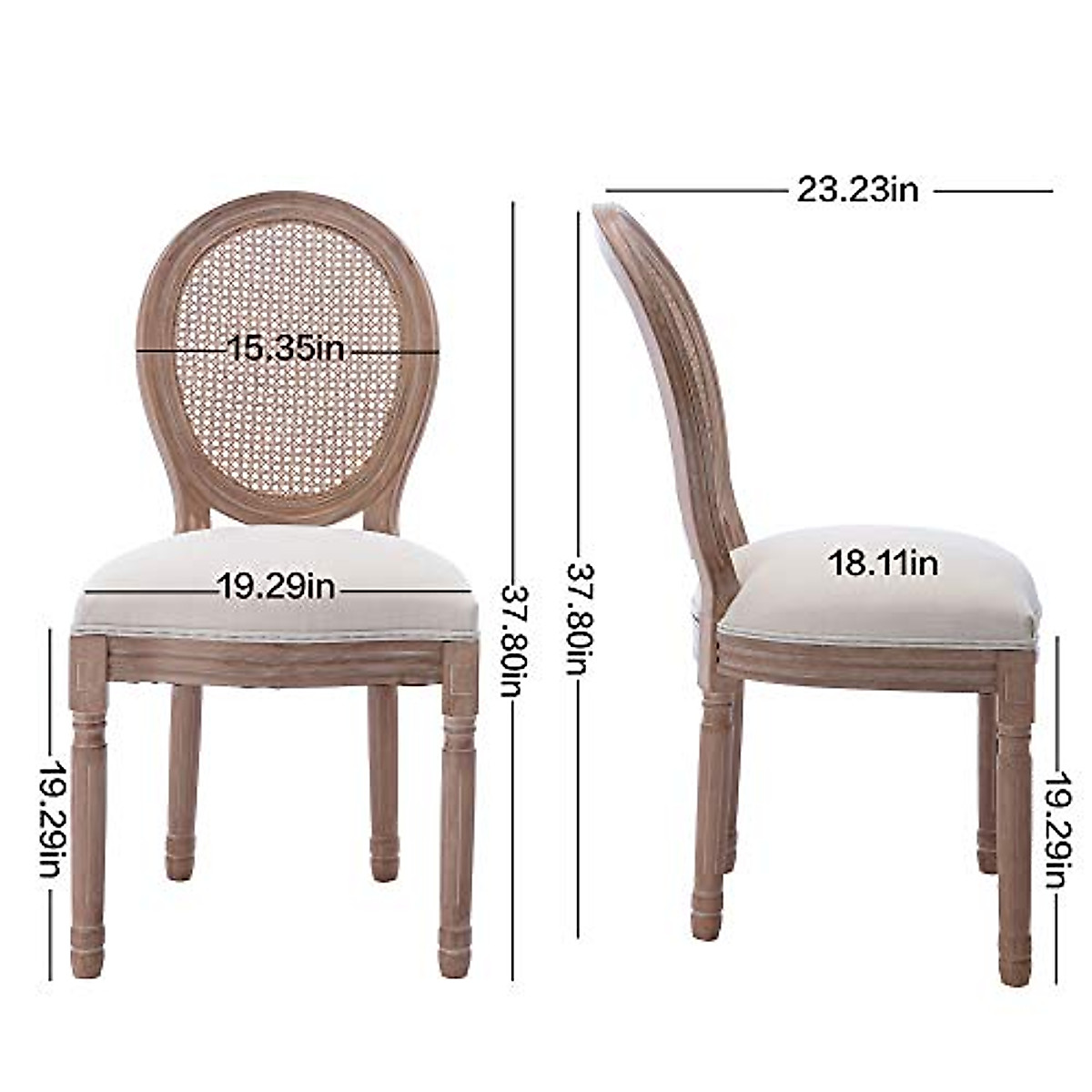 Nrizc Farmhouse Fabric Dining Room Chairs Set of 4, French Chairs with Round Back, Rattan Dining Chair, Oval Side Chairs for Dining Room/Living Room/Kitchen/Restaurant