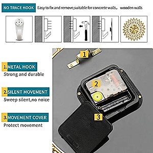 JUGV Large Wall Clock Metal Decorative Wall Clocks 3D Non-Ticking Silent Quartz Clocks with Arabic Numerals for Living Room Home Kitchen Decor