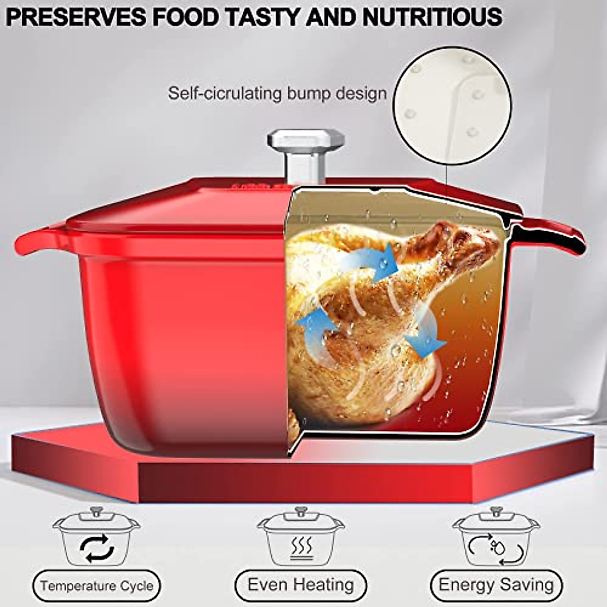 Dutch Oven, imarku 3.5 Quart Enameled Cast Iron Dutch Oven Pot with Lid for Braising, Broiling, Frying, Bread Baking, Roast Turkey, Oven Safe Up To 550°F, Enamel Coating, Nonstick Easy to Clean (3.5QT, RED)