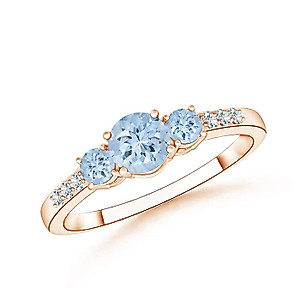 Carillon Cluster Ring! 925 Sterling Silver 1.00 Ctw Aquamarine Gemstone Three Stone Women Ring GIFT FOR HER (Rose Plated, 7.5)