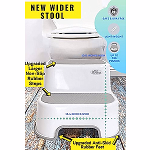 Wider Dual Height 2 Step Stool for Kids | Toddler's Stool for Potty Training and Use in The Bathroom or Kitchen | BPA-Free Strong Soft-Grip Steps for Comfort and Safety (1 Pack, Greige)