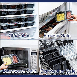 Meal Prep Container with Lids, 50 Pack Divided Food Storage Containers Microwave Safe 2 Compartment Disposable Bento Box Reusable To-go Container Plastic Bento Lunch Box (33 oz)