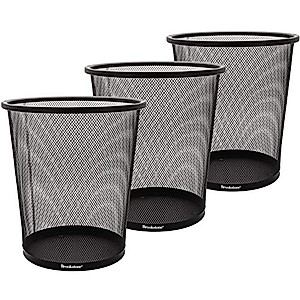 Brookstone [3 Pack Metallic Mesh Wastebasket for Office & Home, Open Top, Under Desk Trash Can, Lightweight & Sturdy Recycling Bin