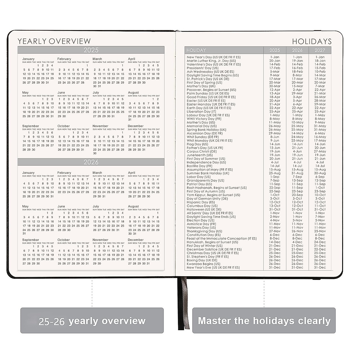 2023 Planner - 18-Months Weekly Monthly Planner 2023, January 2023 - June 2024, 5.75" x 8.25", Saffiano Leather with Thick Paper, Back Pocket with 32 Notes Pages - Black