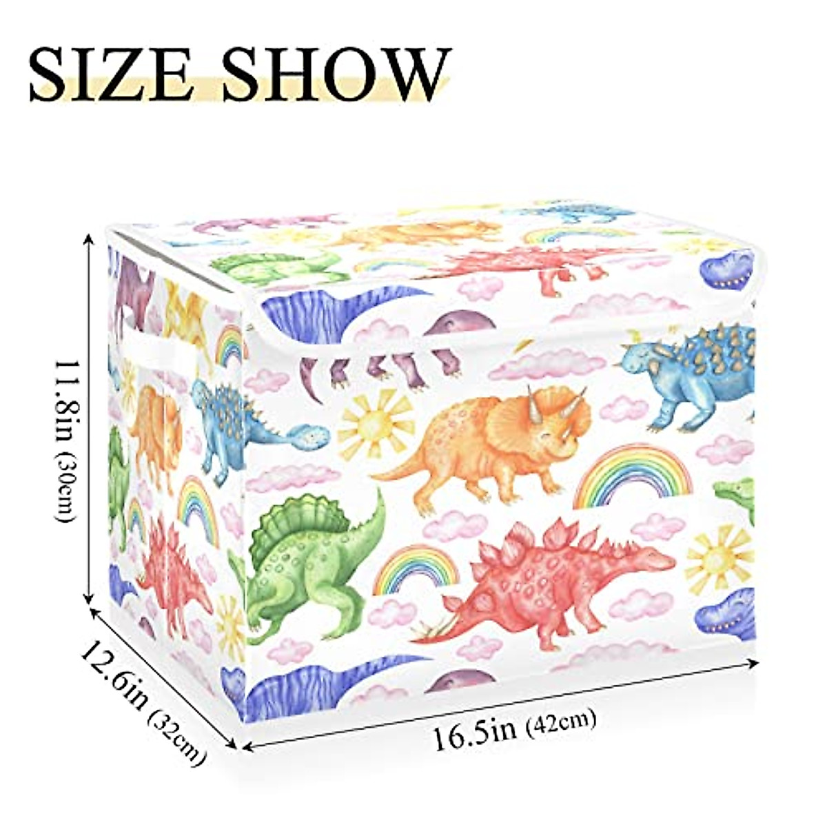 Kigai Colorful Dinosaurs Storage Basket with Lid Collapsible Storage Bin Fabric Box Closet Organizer for Home Bedroom Office 1 Pack