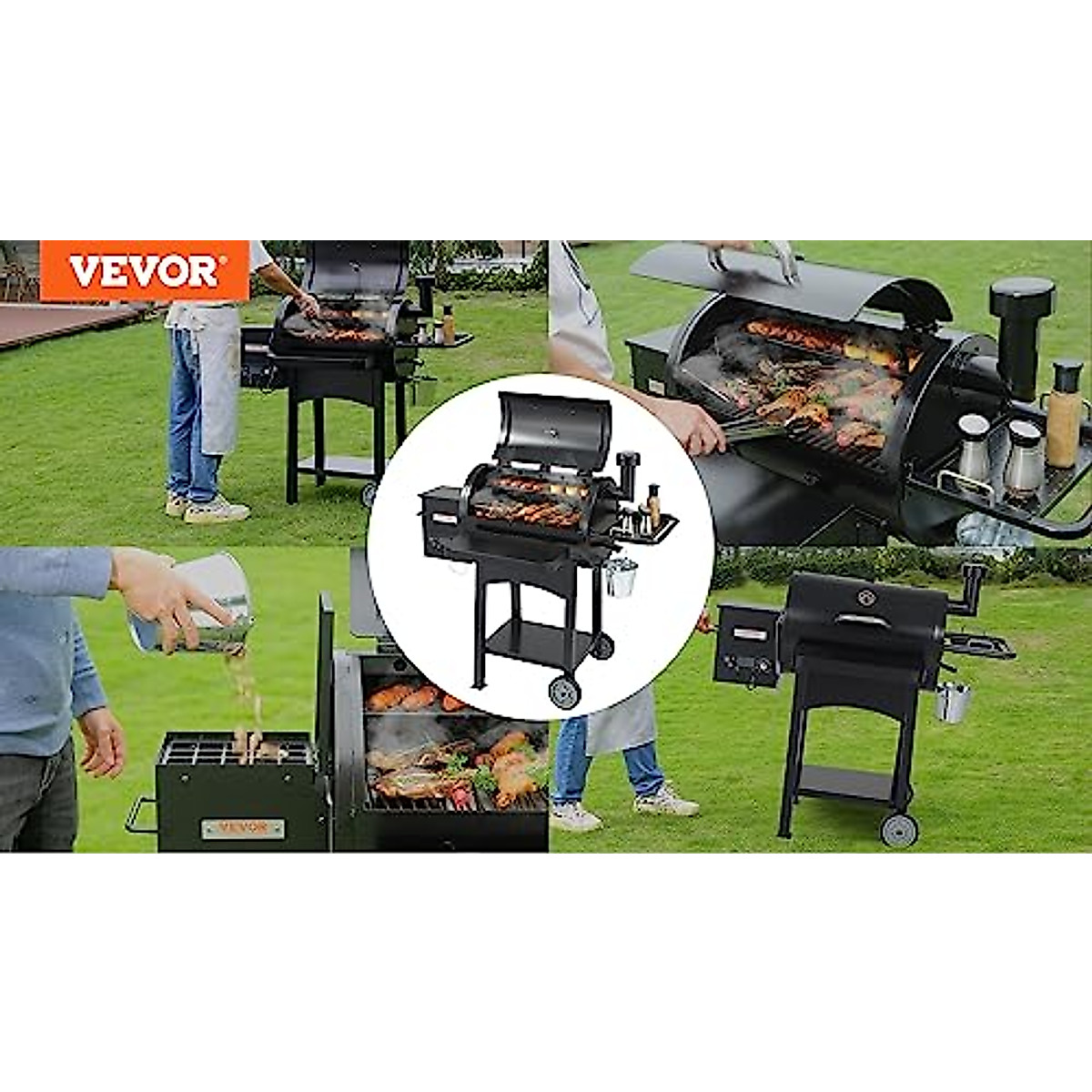 VEVOR Smoker Pellet Grill,Portable Wood Pellet Grill with Cart for Outdoor Cooking, Barbecue Camping,Picnic,Patio and Backyard,580 sq,Black