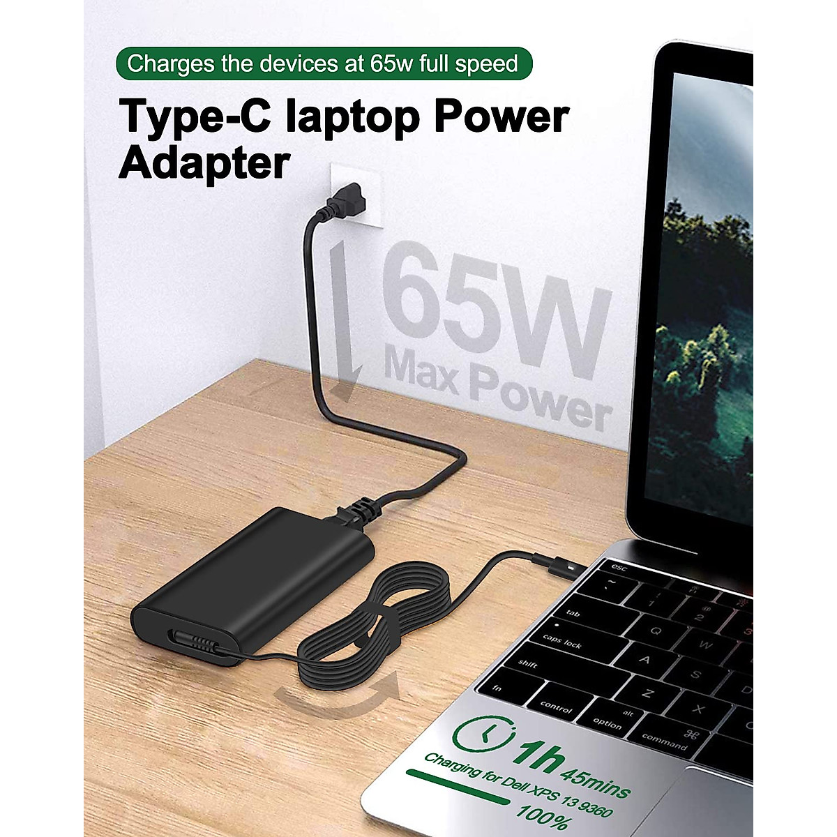 65W 45W Dell Laptop Charger USB C for Dell Latitude 5420 5520 7275 7420 7410 7370 Dell XPS 13 9350 9250 9380 9370 9360 9365 Chromebook 3100 3400 5190 Adapter Power Cord