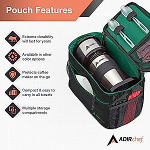 Adir Mini Single Serve Travel Coffee Maker Pouch Organizer, Portable For Travel, Camping, Office Lunch Bag For Grab & Go Daily Use (Red)