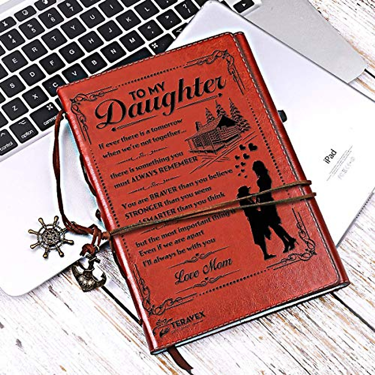To My Daughter Leather Writing Journal from Mom - Christmas Gift Ideas 2019 - Drawing Sketch Book Travel Diary Refillable Notebook Birthday Wedding Graduation Back to School Gift from Mom to Daughter