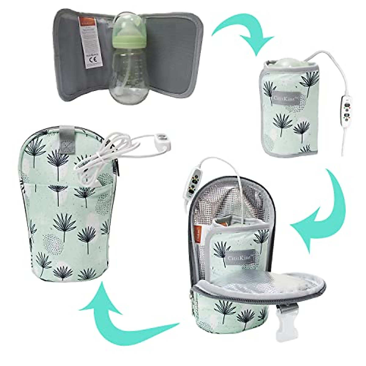 CitisKins Bottle Warmer For Baby Milk USB Portable Bottle Heating Bag Car Bottle Warmer Water Warming Bag On The Go Bottle Warmer At Home Or Travel (green)