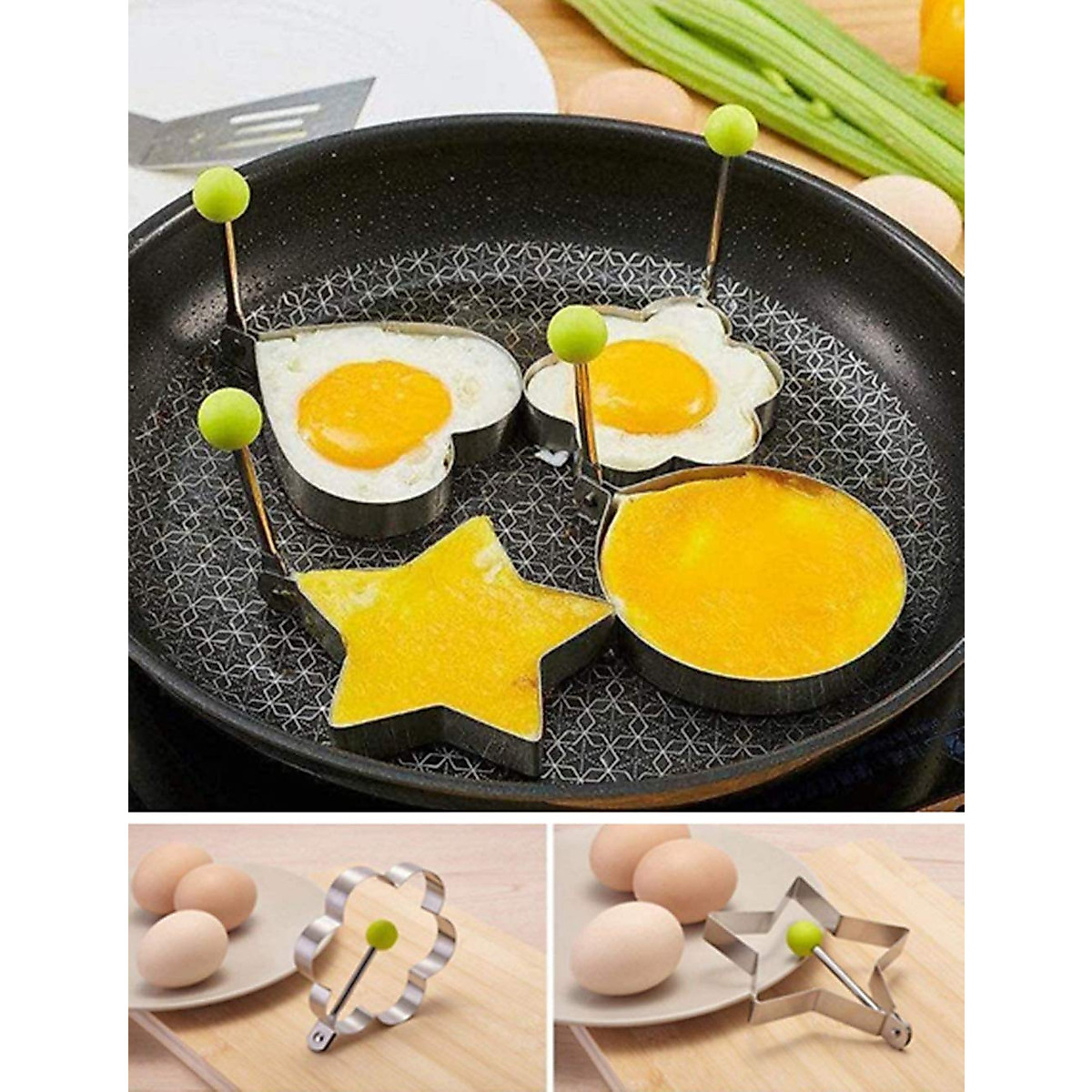 BRYHZKCM 5 PCS Egg Ring Pancake Mold Creative Stainless Steel Omelette Cooking Mold Non-Stick Kitchen Cooking Tools