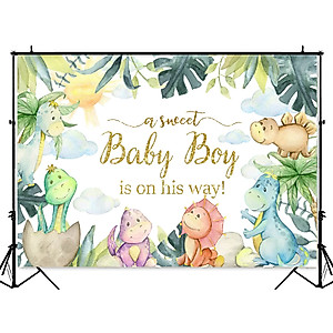 Mocsicka Dinosaur Baby Shower Backdrop Rawr Its a Boy Party Decorations Sweet Baby Boy Dino Baby Shower Party Banner Background (Blue, 7x5ft)